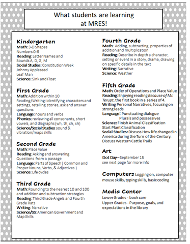 September Newsletter | Mission Road Elementary School